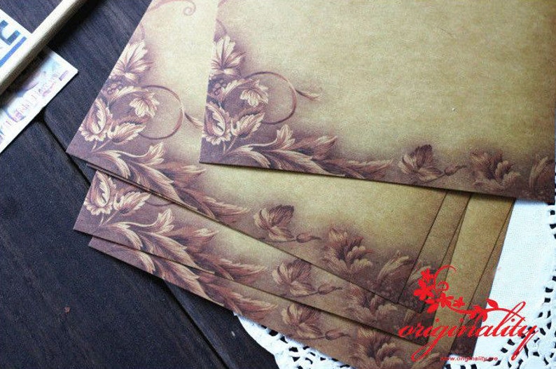 8 Sheets Vintage Style Brown Writing Paper: Floral Stationery - Etsy