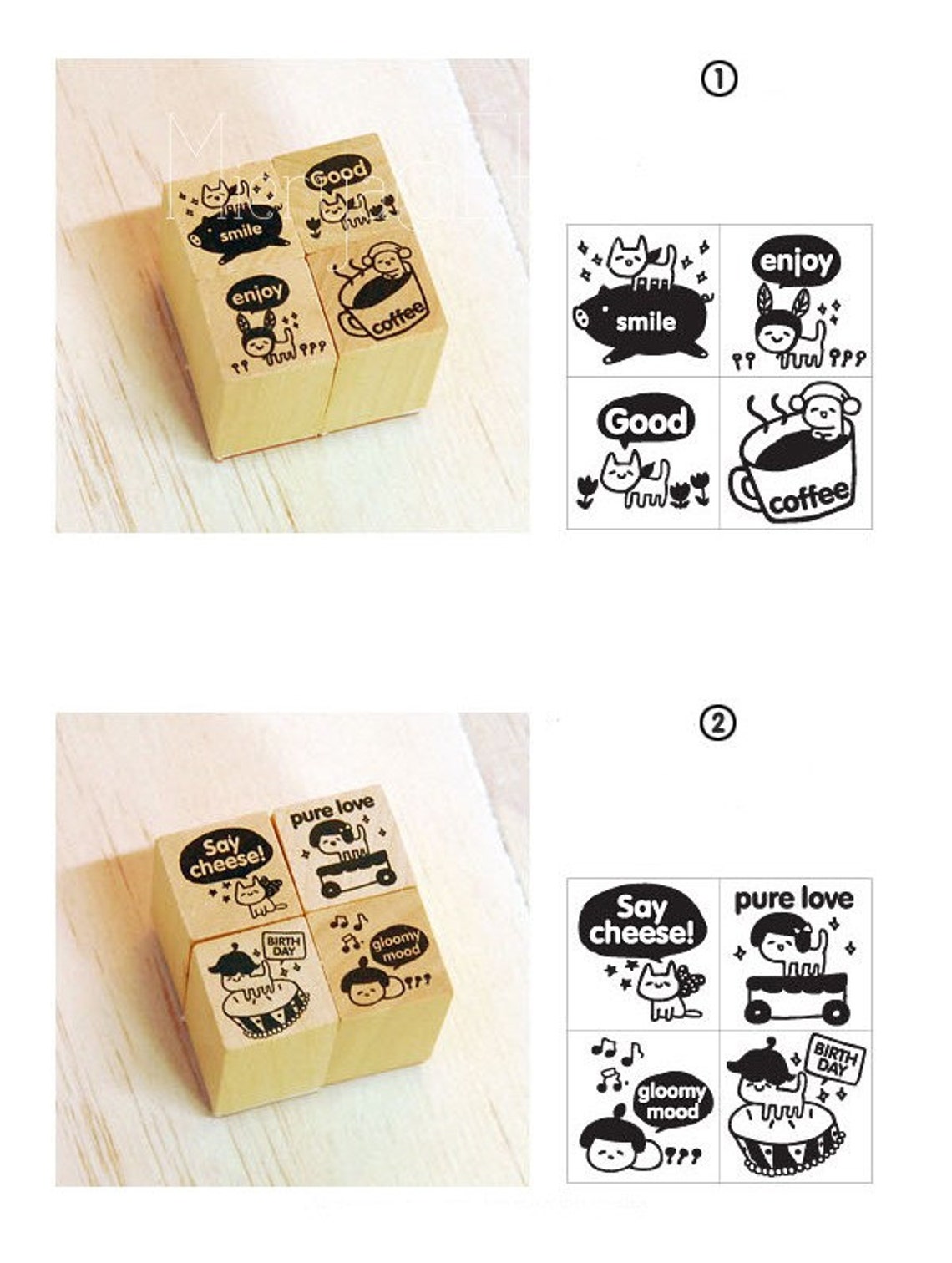 Cat Deco Stamp Set with Ink Pad Wooden Rubber Stamp Set - Etsy