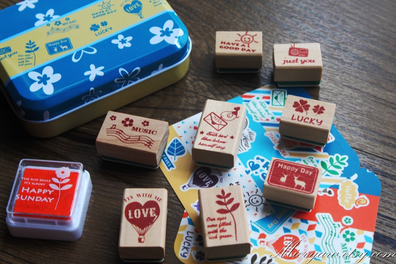 High Quality Tin Box Pack Rubber Stamp Ink Pad and Sticker Set - Etsy