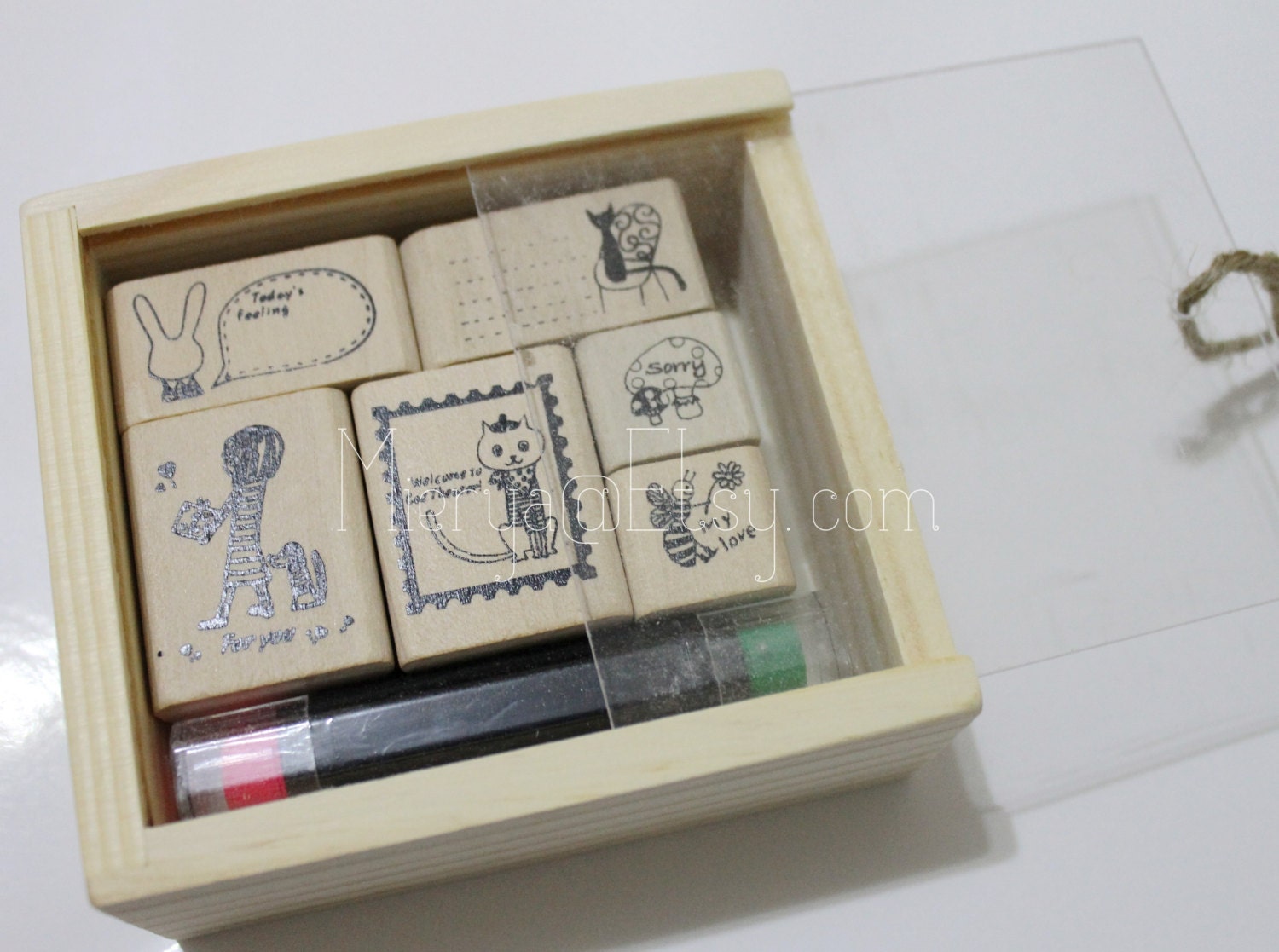 Korean Stamp Setwith Ink Wooden Rubber Stamp Set Diary | Etsy