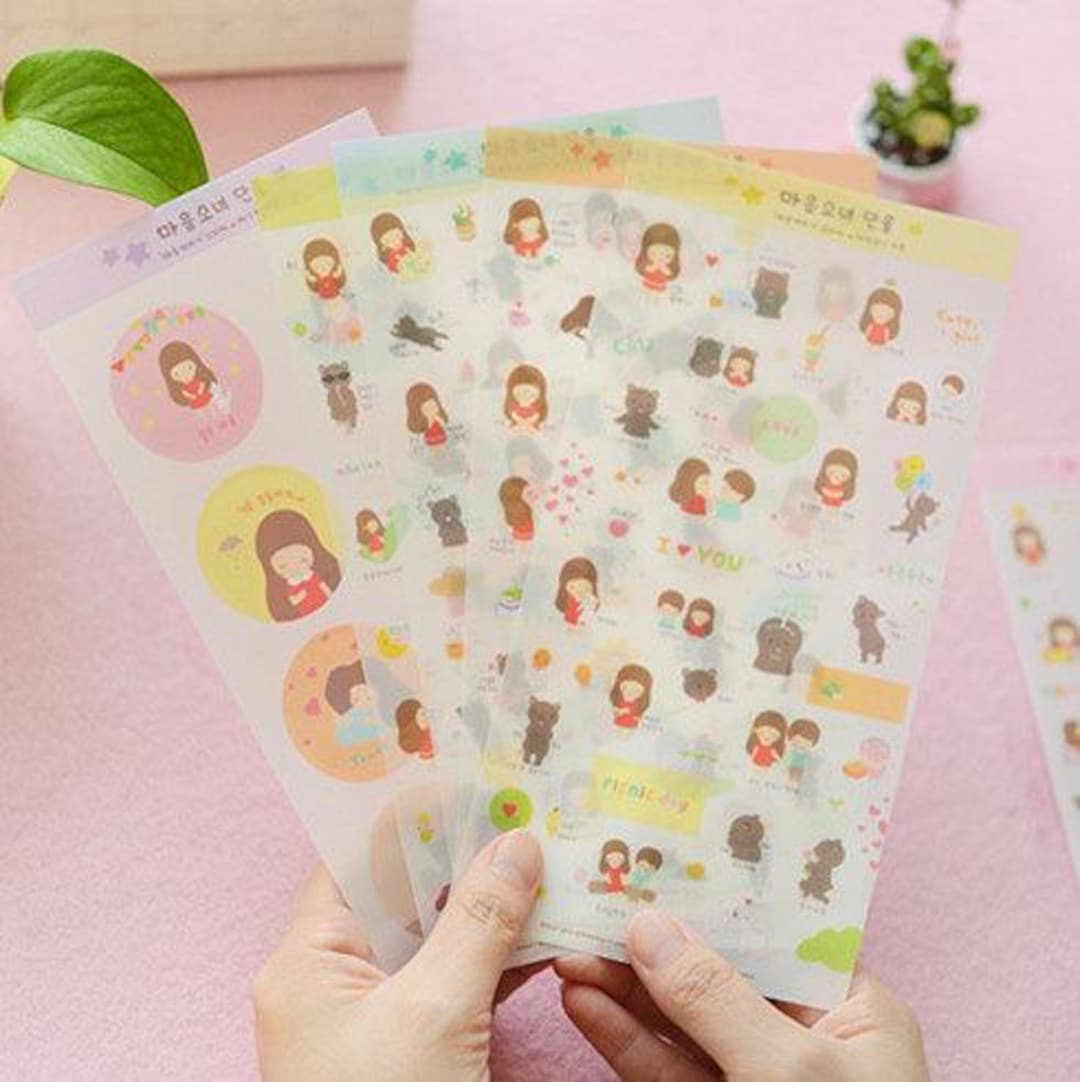 Korean Girl Sticker Set - Diary Sticker - Deco Sticker - iPhone Sticker ...
