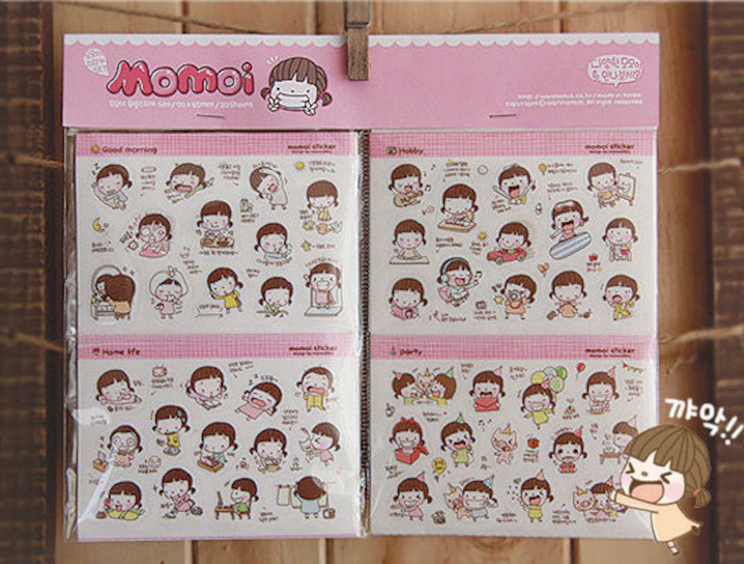 20 Sheets Momoi Stickers Transparent Girl Sticker Diary Sticker ...