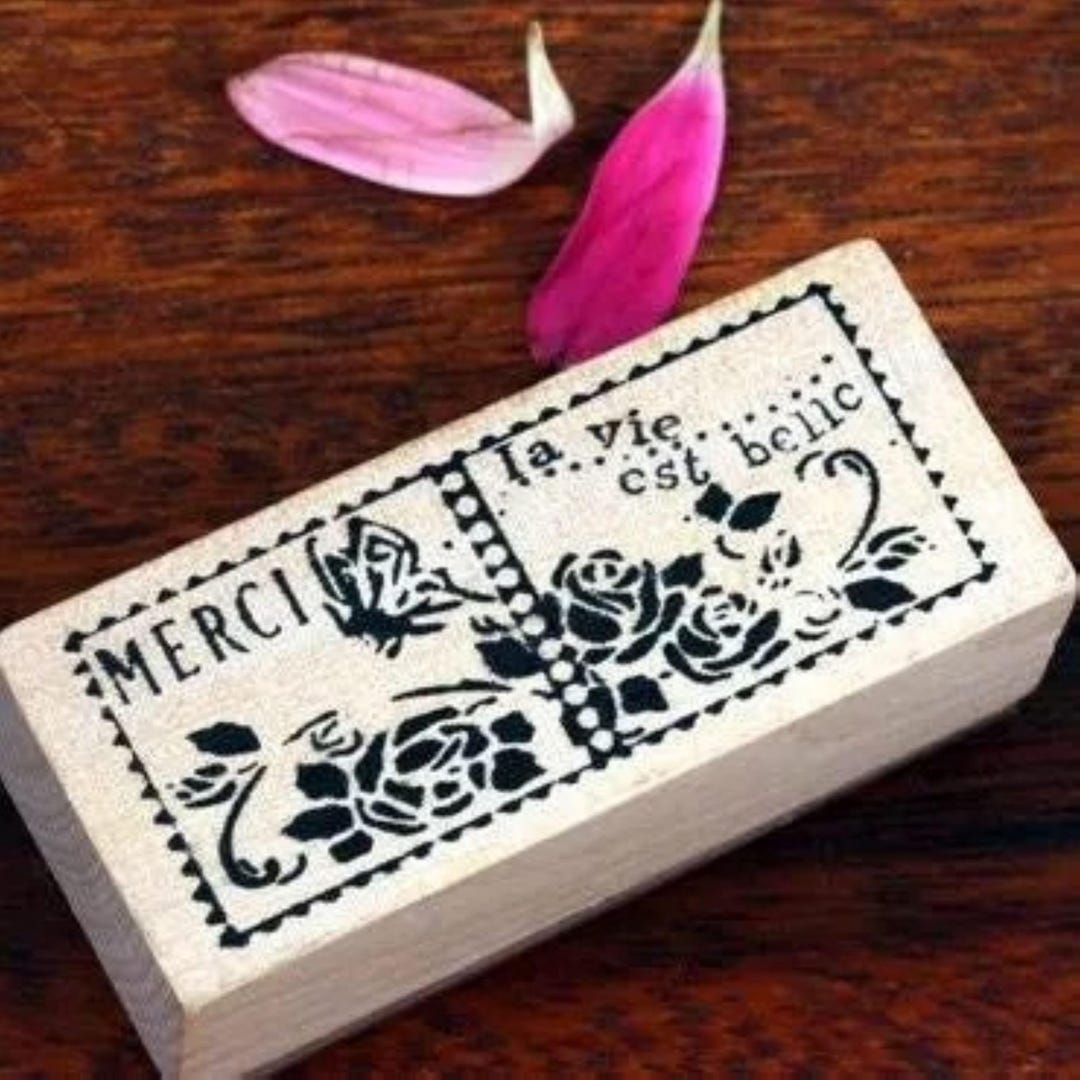 France Rubber Stamp With Ink Pad: Floral Merci Design - Etsy