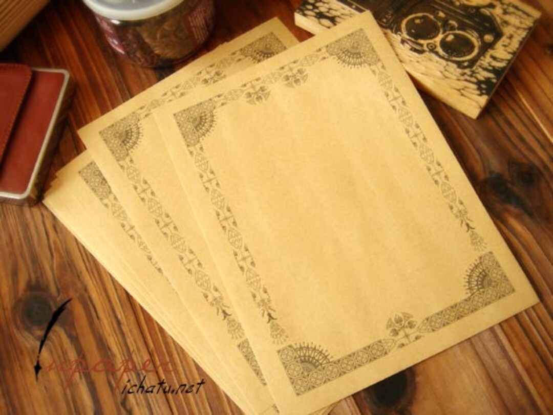 8 Sheets Vintage Style Lace Brown Writing Paper - Stationery - Letter ...