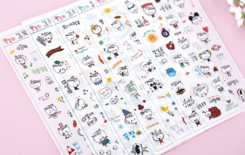 Cute Girl Sticker Set Transparent Sticker Cell Phone | Etsy