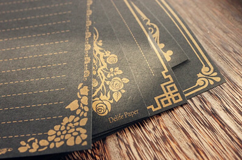 8 Sheets Vintage Style Gold Printing Black Writing Paper - Etsy