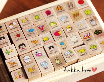 Korean Stamp Setwith Ink Wooden Rubber Stamp Set Diary - Etsy