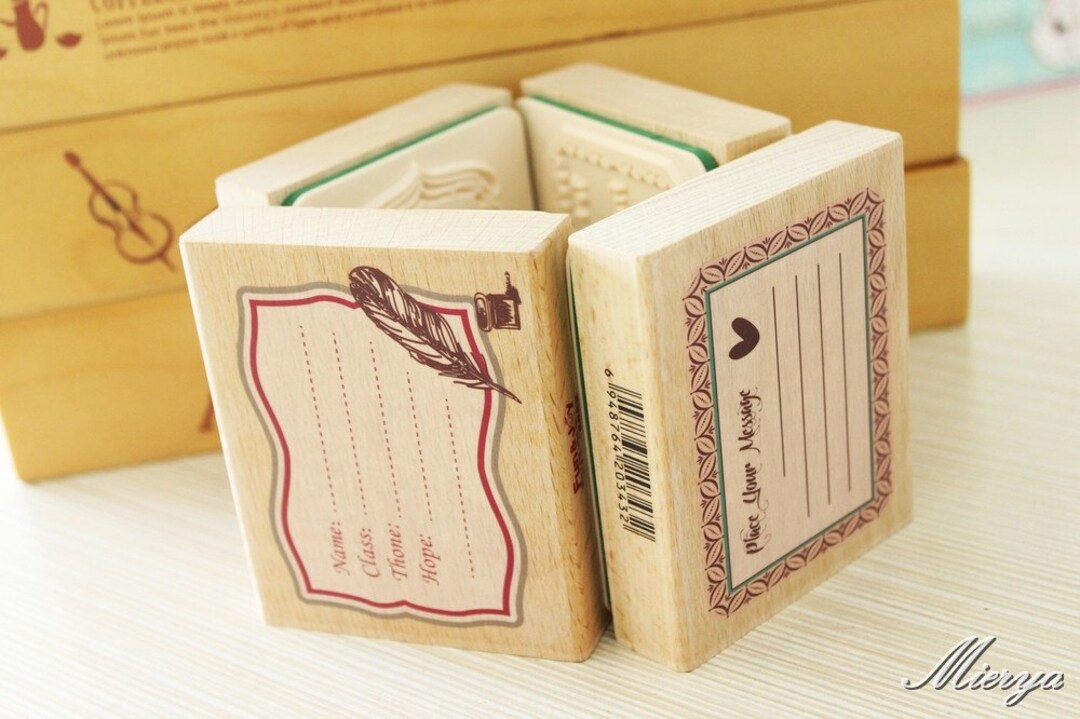 Big Size Message Stamp Set - Wooden Rubber Stamp - Diary Stamp - 9cm X7 ...