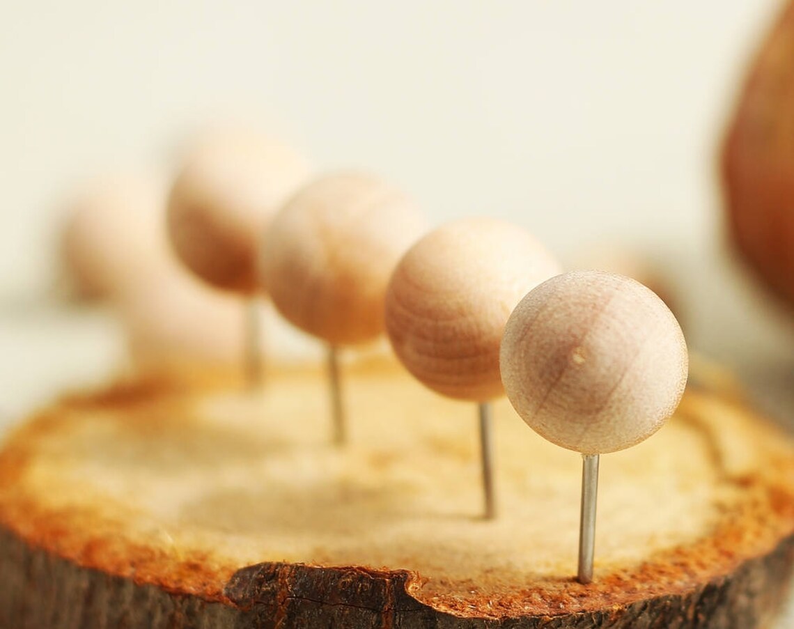 10 Pcs Round Wooden Push Pins Drawing Pin Thumbtack | Etsy