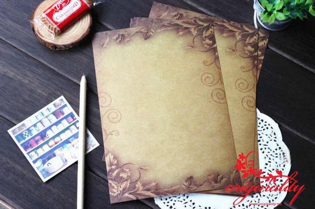 8 Sheets Vintage Style Brown Writing Paper: Floral Stationery - Etsy