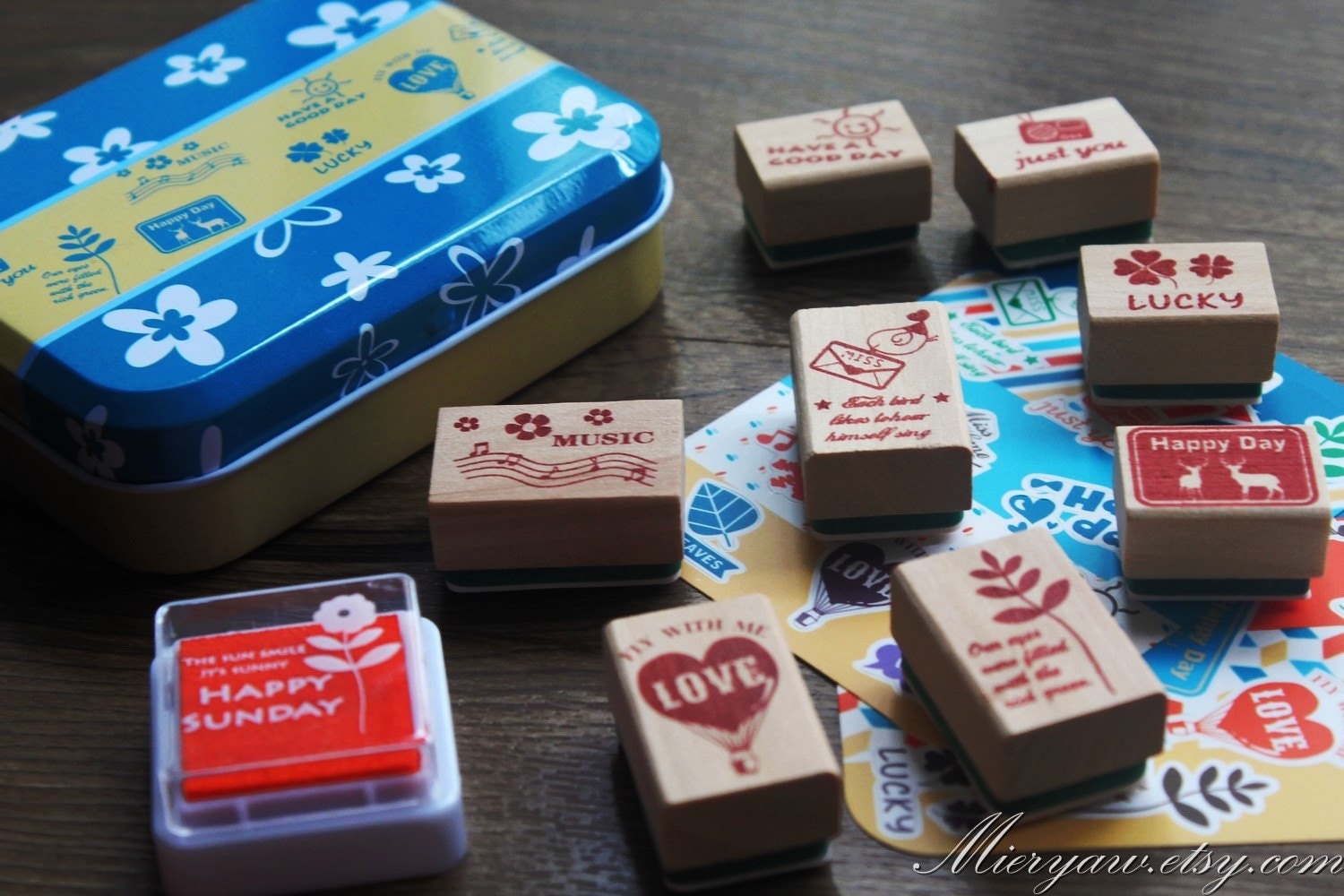High Quality Tin Box Pack Rubber Stamp Ink Pad and Sticker Set - Etsy
