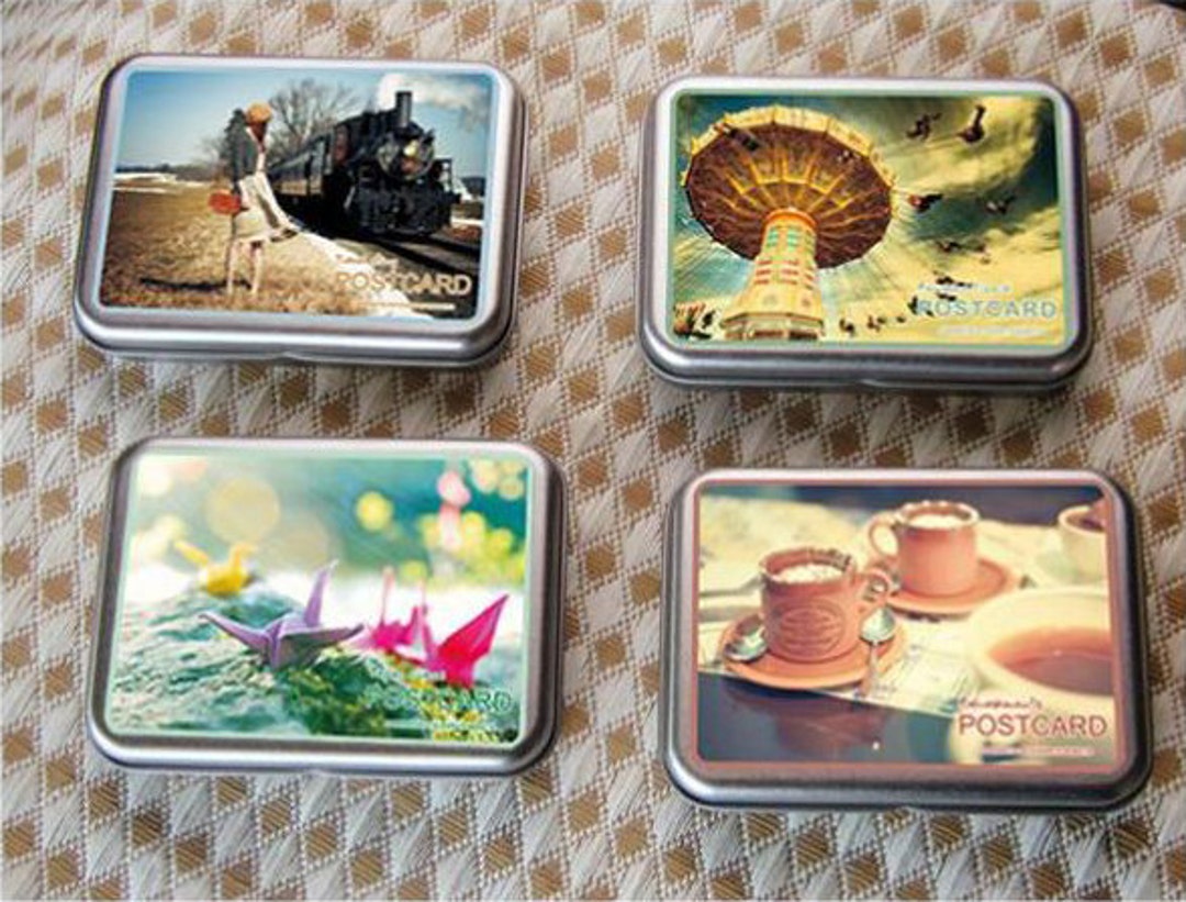 4 SETS Postcards and Stickers (with Tin Boxes) - Deco Stickers - Cards ...
