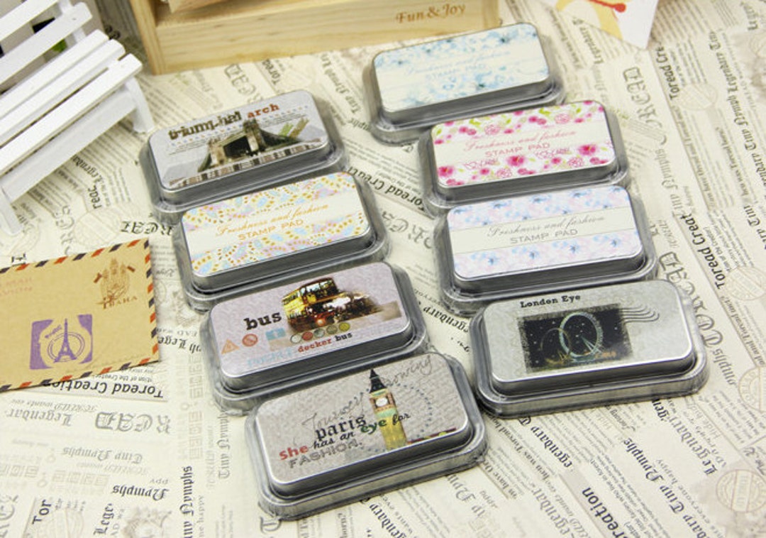 8 Cases Tin Box Packed Stamp Pad Set Rubber Stamp Ink Pad Stamp Ink 4 ...