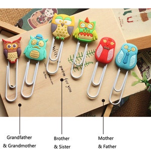 Owl Family Clip Bookmarks - Rubber Clip - Paper Clip - Filofax - 3 ...