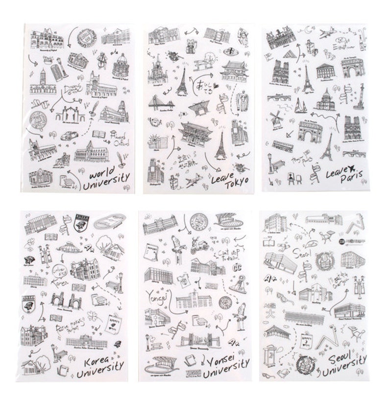 World University Sticker Set: Vintage Travel Stickers, Diary Planner ...