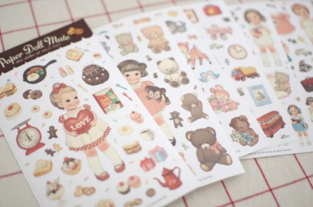 Paper Doll Mate Sticer Set Deco Stickers Diary Stickers 6 Sheet In - Etsy