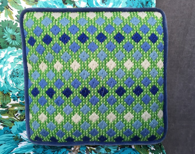 60's Hand Embroidered Small Square Pillow Diamond Gradient Front With ...