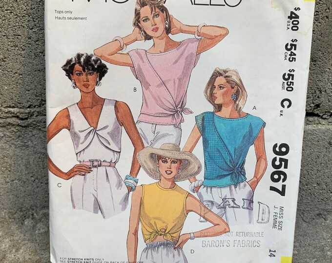 80s Mccall's 9567 Pattern Misses' Tops for Stretch Knits Only // Size ...