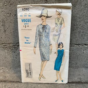 60s Vogue 6290 Pattern Misses' One Piece Dress 'easy to Make' // Size ...