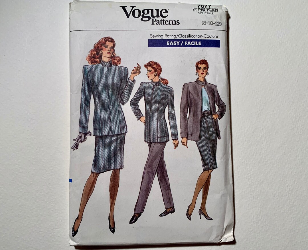 80s Vogue 7077 Pattern Vogue Misses' Jacket, Skirt and Pants // Size 8 ...