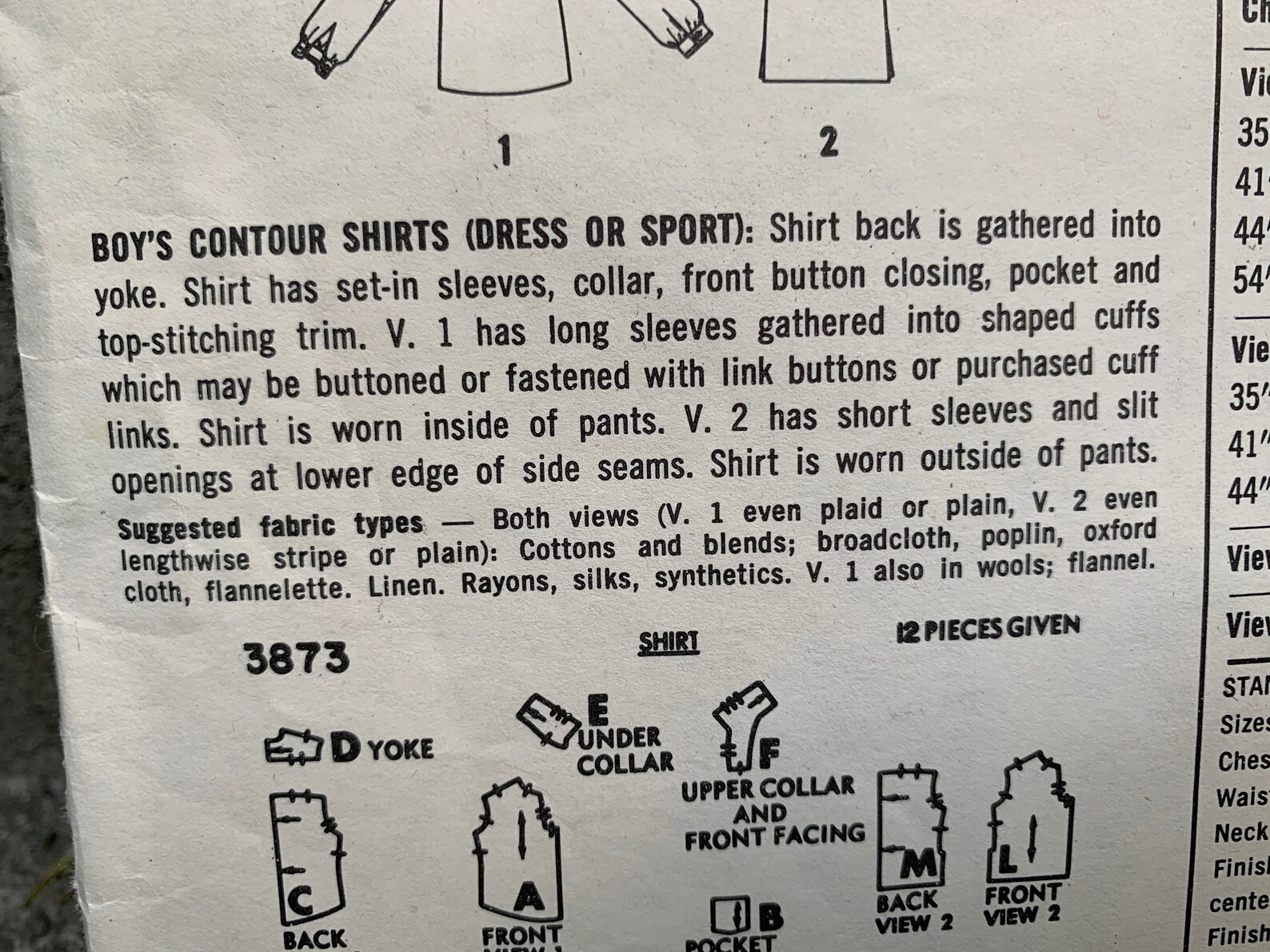 50s Simplicity 3873 Pattern Boy's Contour Shirts dress or - Etsy