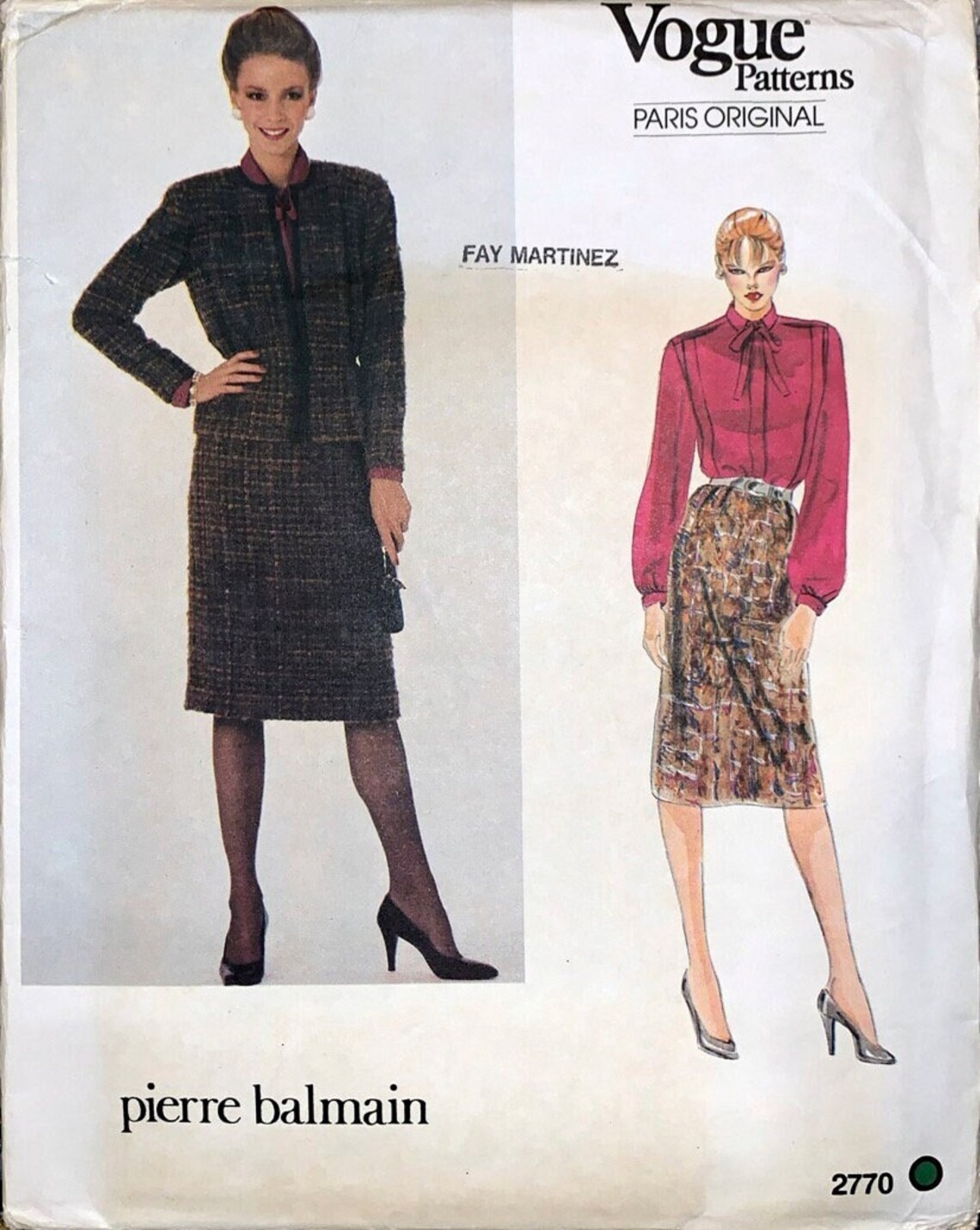 80s Vogue 2770 Pattern Vogue Paris Original, Pierre Balmain, Misses ...