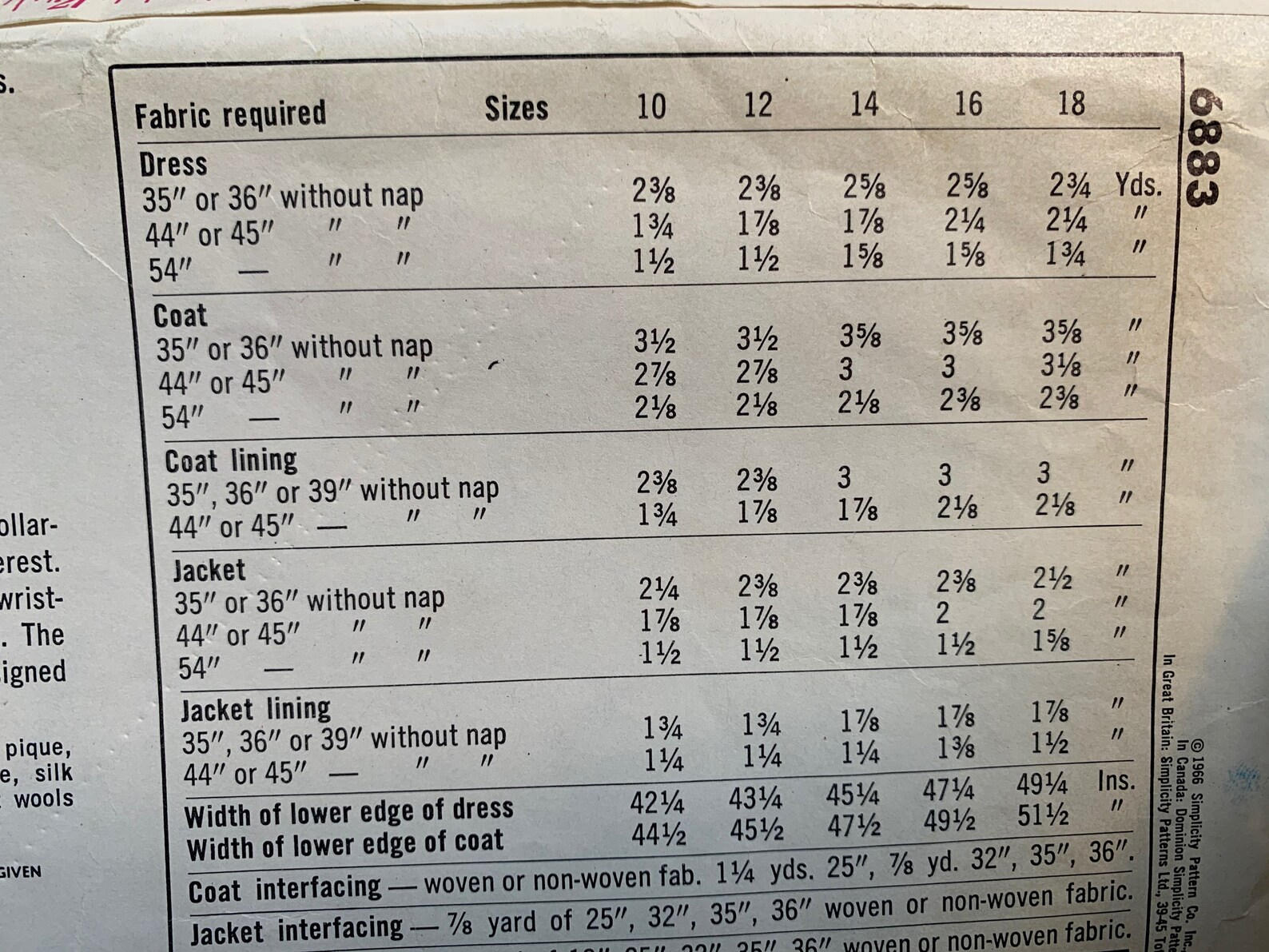 60s Simplicity 6883 Pattern Misses' Coat or Jacket and Dress // Size 12 ...