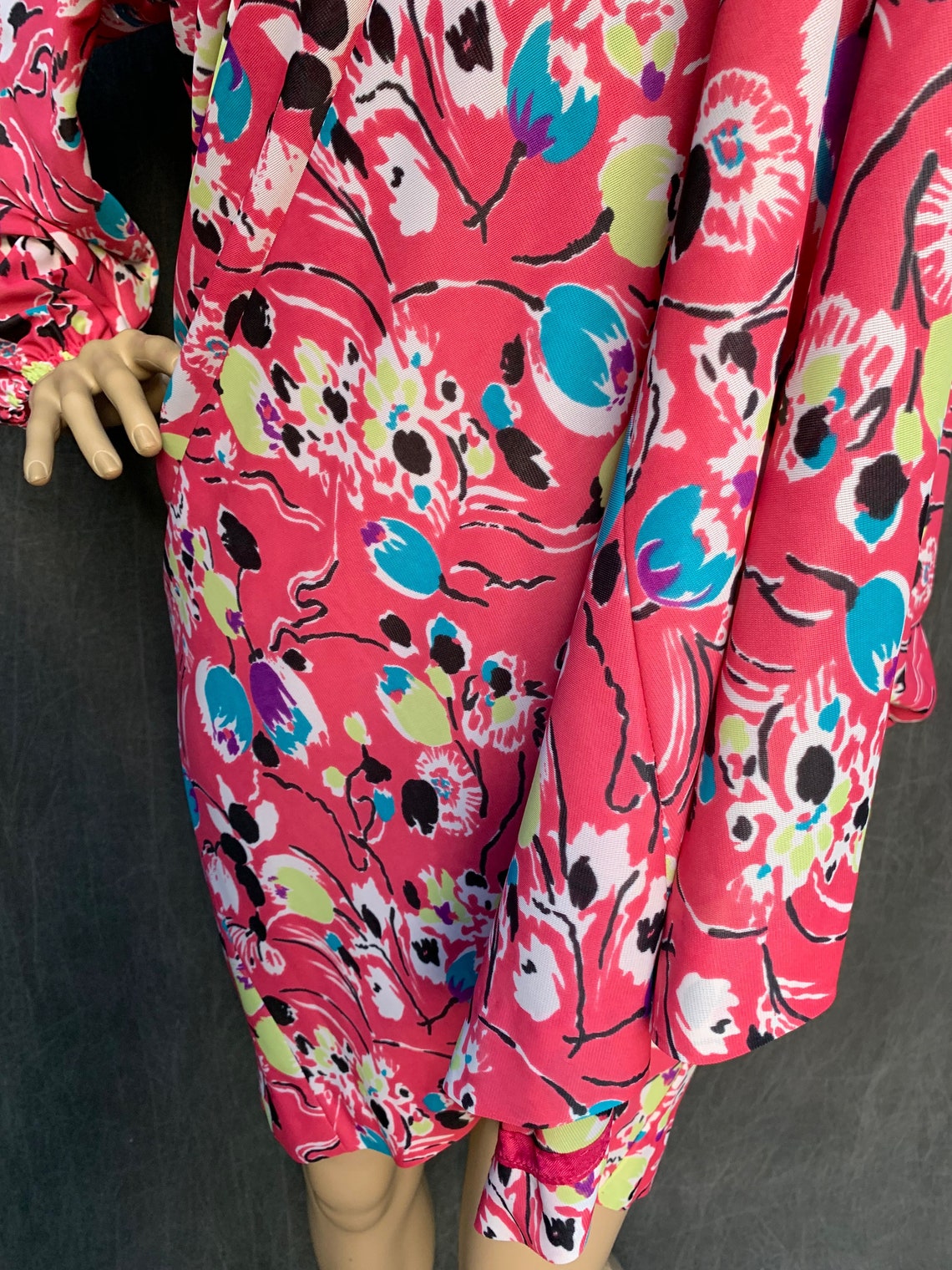 70s Nightgown Pullover Robe Pink with Spring Tulips Flower | Etsy