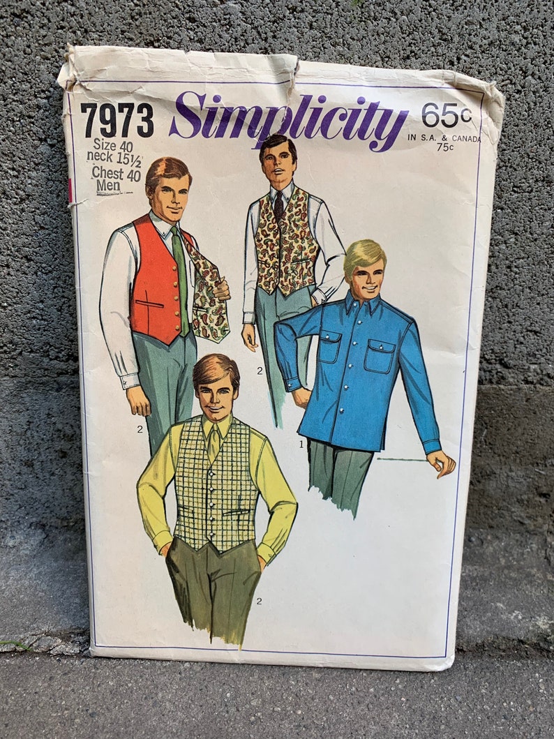 60s Simplicity 7973 Pattern Men's Shirt and Reversible | Etsy