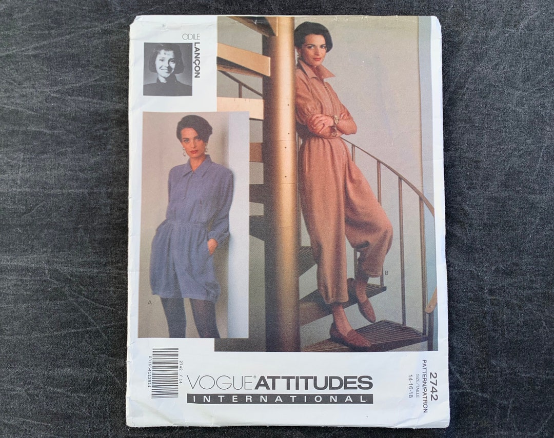 90s Vogue 2742 Designer Odile LANCON, Safari Romper, Shirttail Romper ...