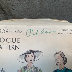 40s Vogue 6339 Pattern One-piece Maternity Dress 'easy to Make' - Size ...