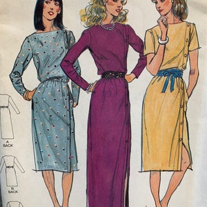 80s Butterick 6961 Pattern Misses' Dress Bateau Neckline Side Button ...
