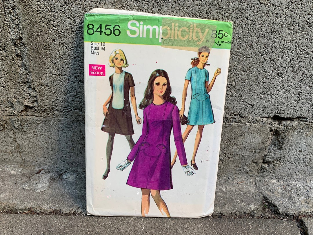 60s Simplicity 8456 Pattern Misses' Mod Dress // Size 12 Bust 34 ...