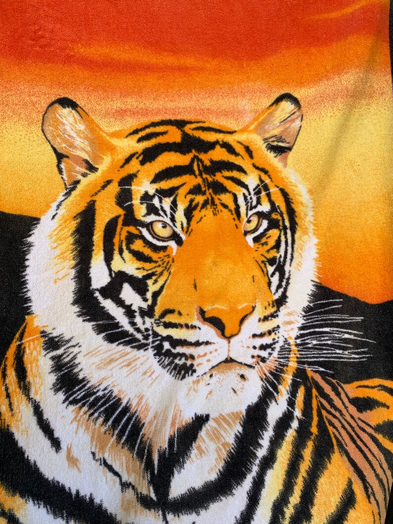 Vintage 80s Tiger Beach Towel Striped Tiger at Sunset in | Etsy