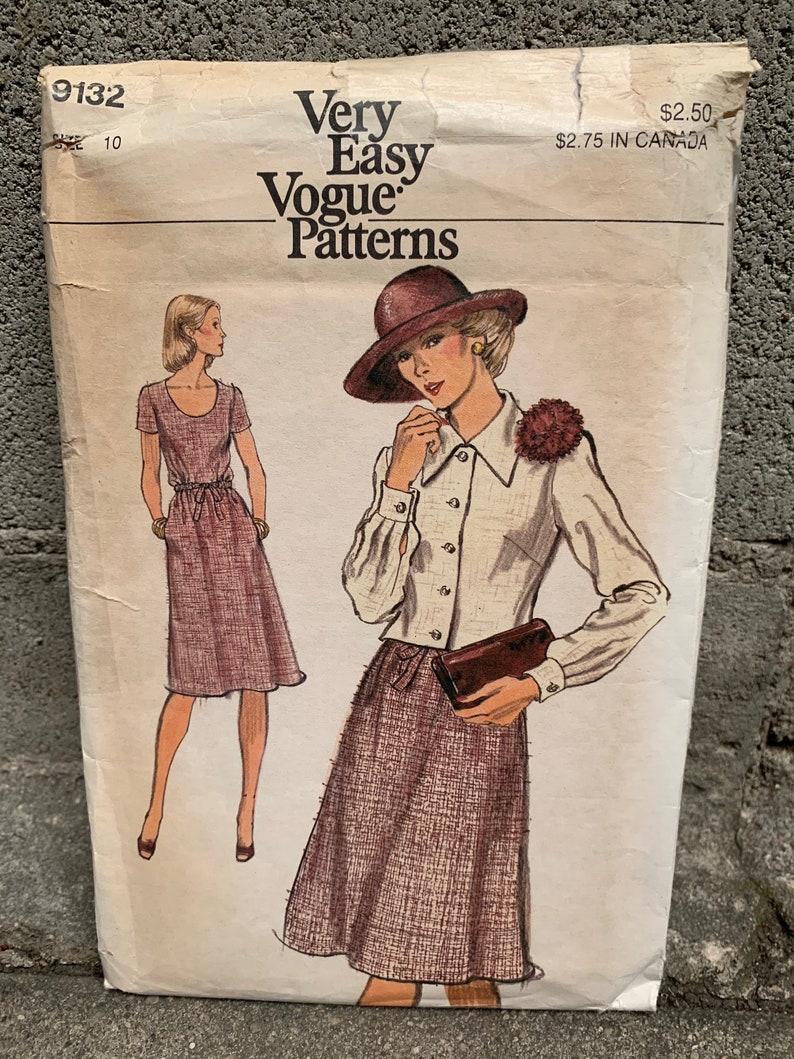 70s Vogue 9132 Pattern Misses' Dress and Unlined Jacket Exaggerated ...