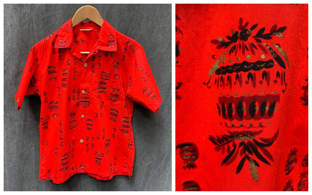 60s Hawaiian Shirt by Hookano Polynesian Pineapples Made in Hawaii Men ...