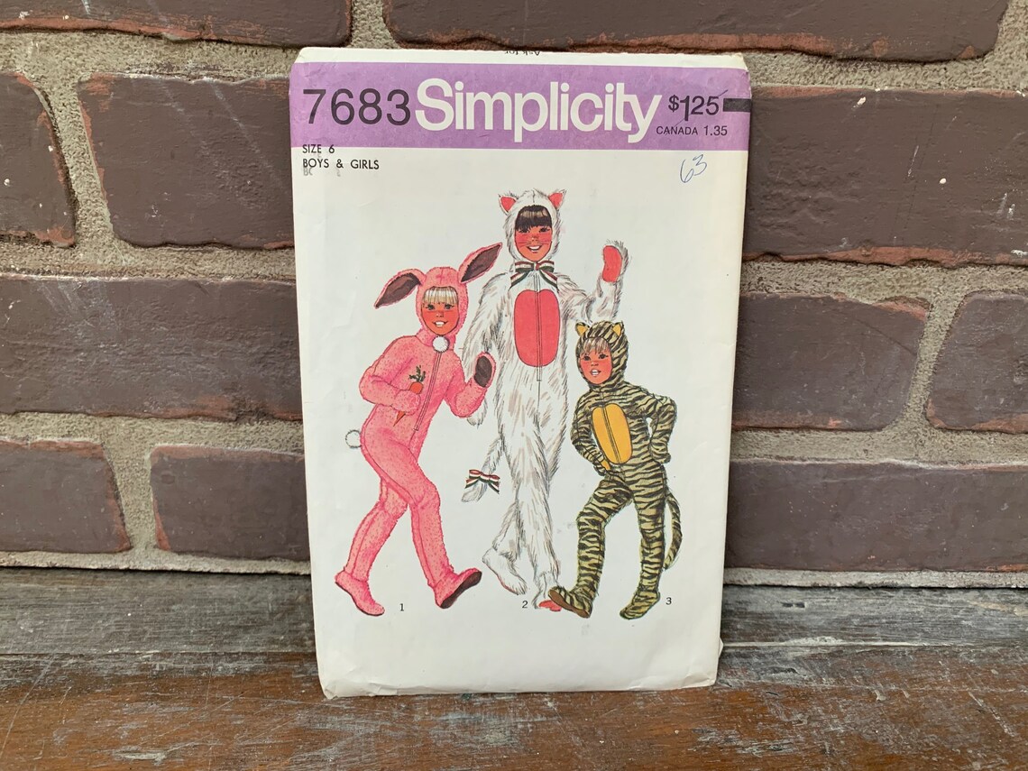 70s Simplicity 7683 Boys & Girls Bunny Rabbit Cat and Tiger - Etsy