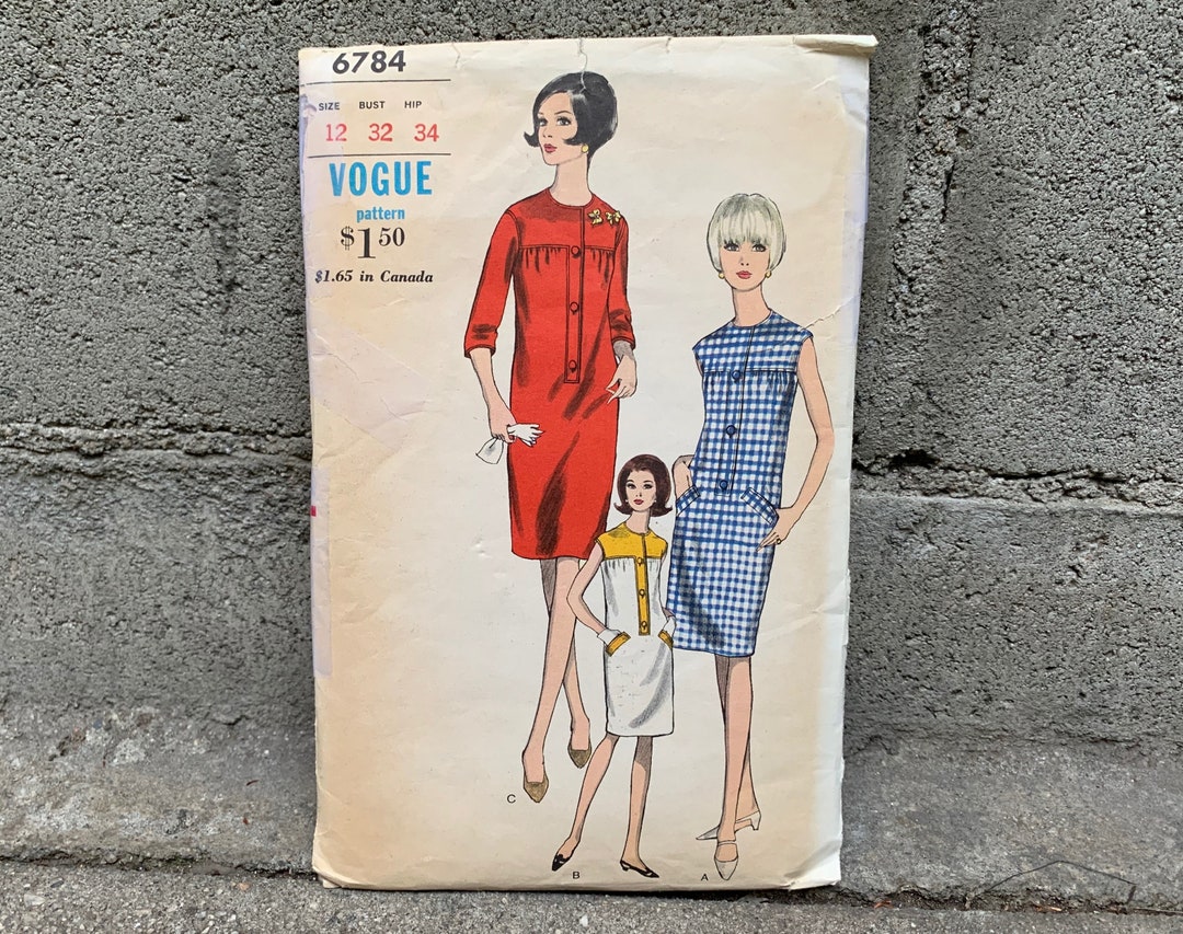 60s Vogue 6784 Pattern Misses' One-piece Dress // Size 12 - Etsy