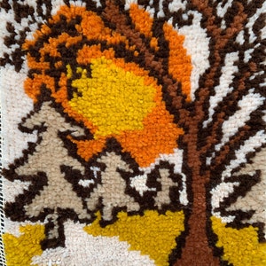 70s Latch Hook Rug Winter Woodlands at Sunset Mid Century Wall | Etsy