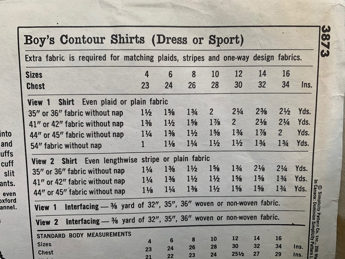 50s Simplicity 3873 Pattern Boy's Contour Shirts dress or - Etsy