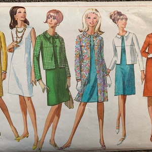 60s Simplicity 6883 Pattern Misses' Coat or Jacket and Dress // Size 12 ...