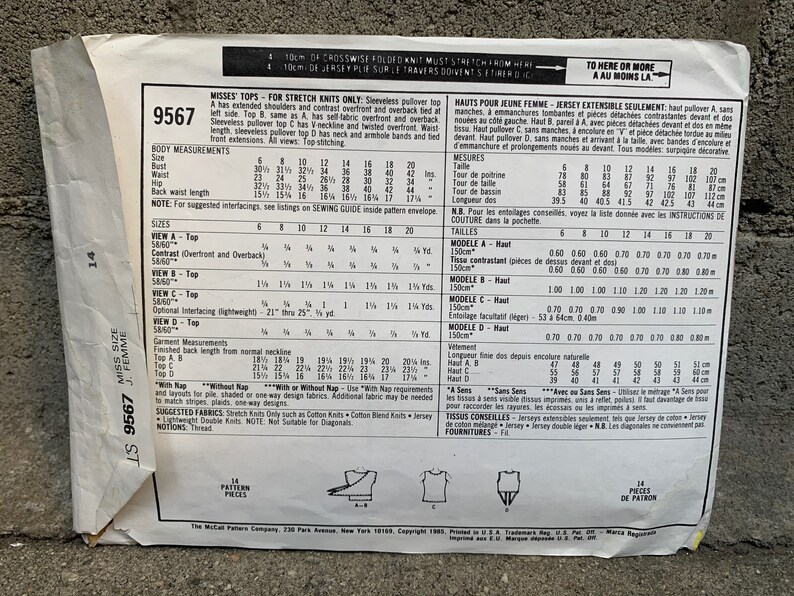 80s Mccall's 9567 Pattern Misses' Tops for Stretch - Etsy