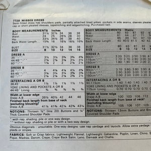 80s Vogue 7729 Pattern Misses' Front Button Dress // Size 8 Bust 31 1/2 ...