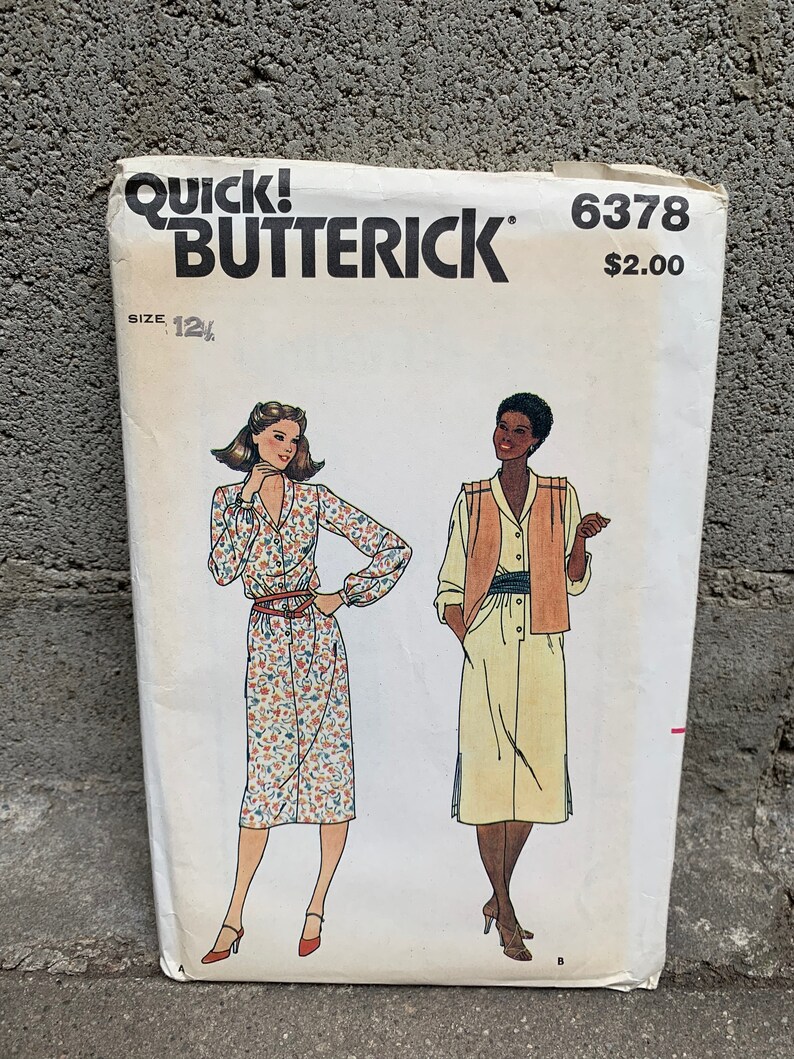 70s Butterick 6378 Pattern Misses Dress & Vest // Size 12 | Etsy