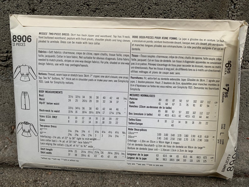 80s Simplicity 8432 Pattern Christie Brinkley Misses' Skirt and Fitted ...