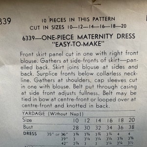40s Vogue 6339 Pattern One-piece Maternity Dress 'easy to Make' - Size ...