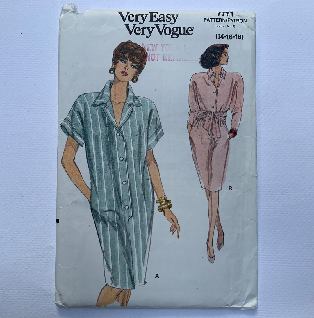 90s Vogue 7771 Pattern Very Easy Vogue Misses' Front Button Shirt Dress ...
