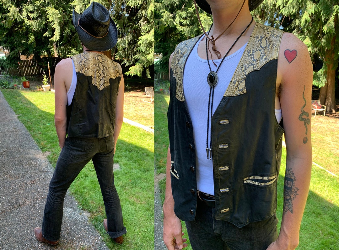 Vintage Snakeskin & Leather Vest by Far West Co // Men's Size XXL - Etsy