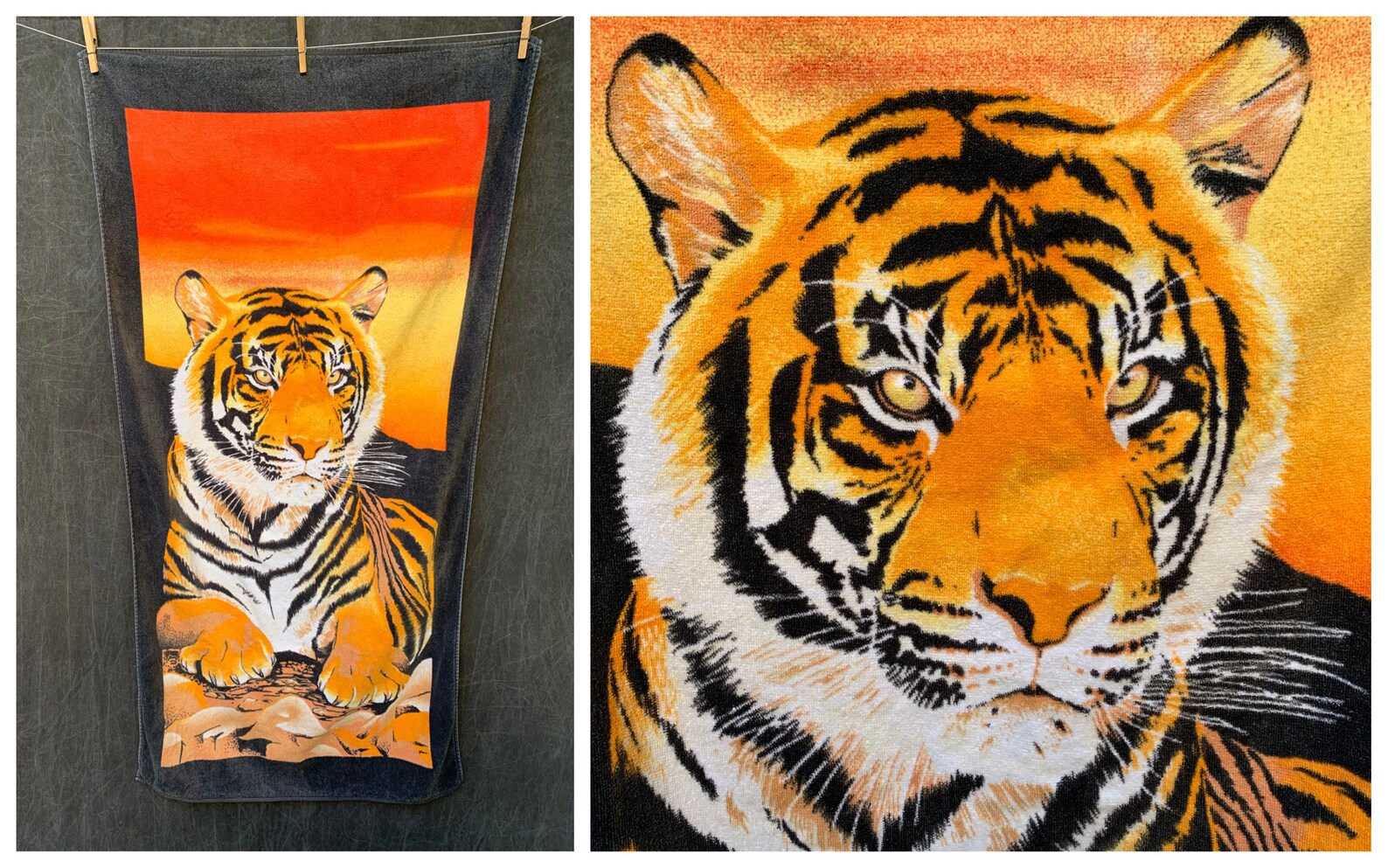 Vintage 80s Tiger Beach Towel Striped Tiger at Sunset in | Etsy