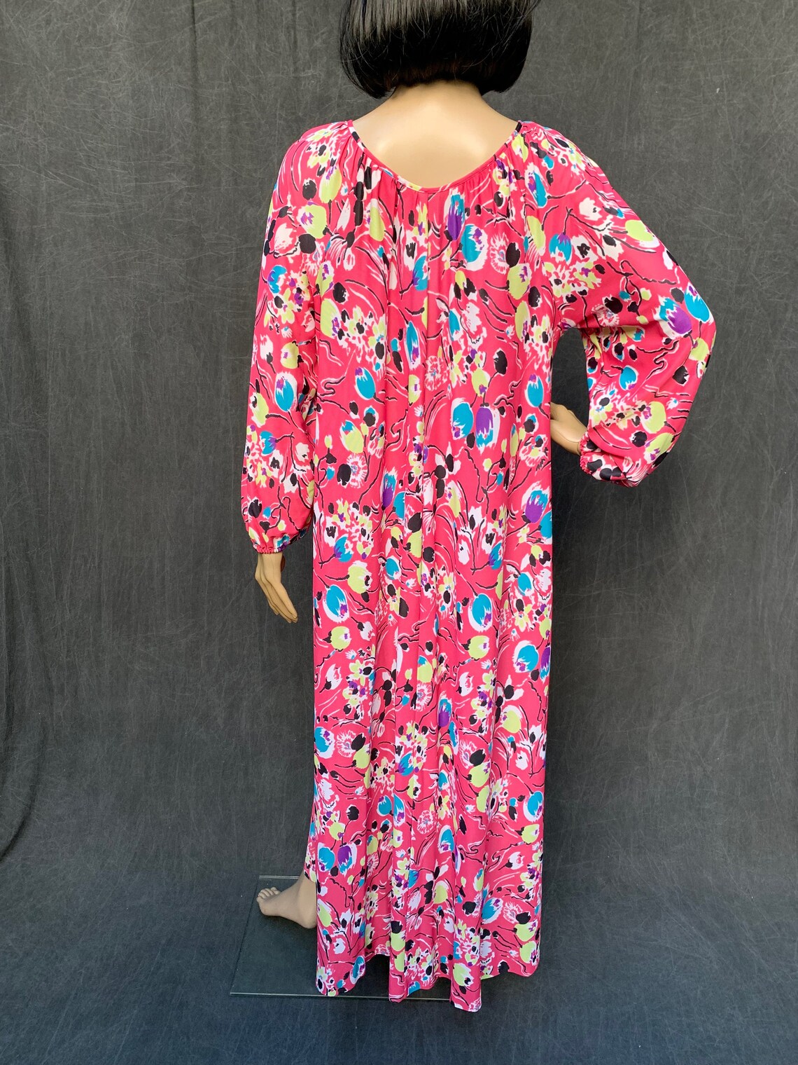 70s Nightgown Pullover Robe Pink with Spring Tulips Flower | Etsy